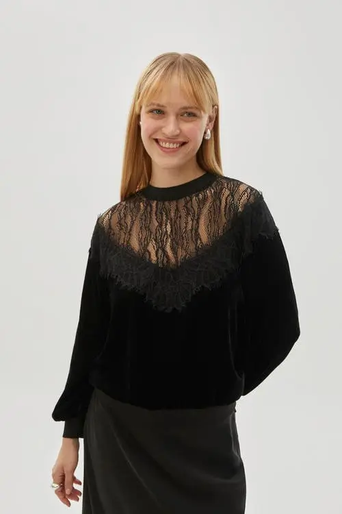 EXQUISE Blake Velvet And Tulle Blouse
