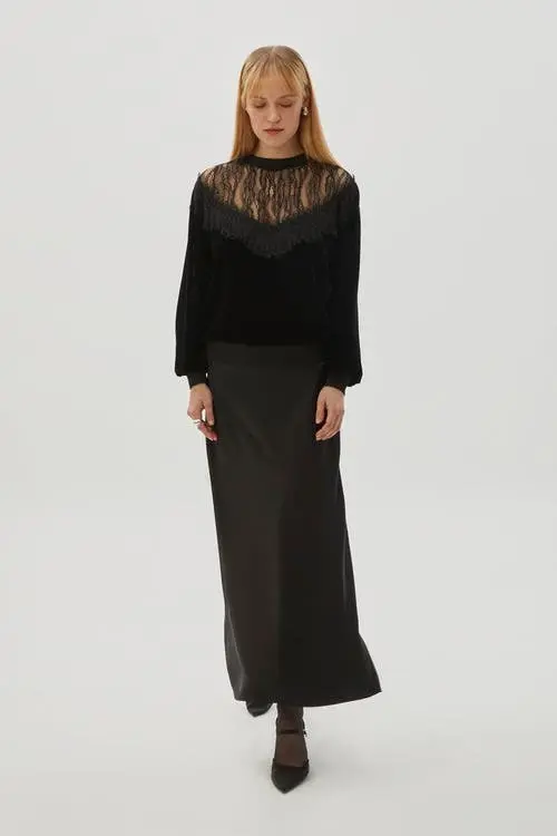EXQUISE Blake Velvet And Tulle Blouse