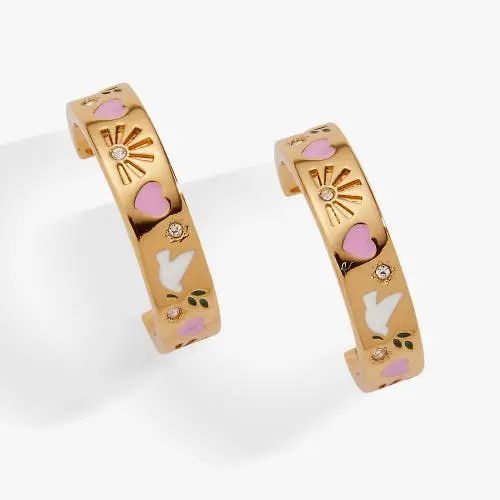 ALEX AND ANI Pray, Wait And Trust Hoop Earrings With Enamel And Crystal Accents - Gold