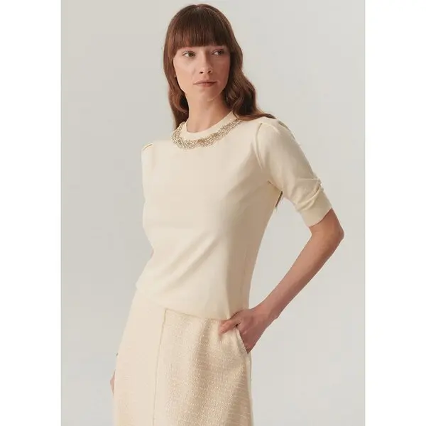 EXQUISE Jordyn Embellished Knit Blouse