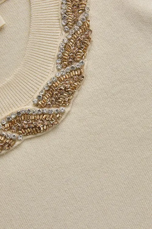 EXQUISE Jordyn Embellished Knit Blouse