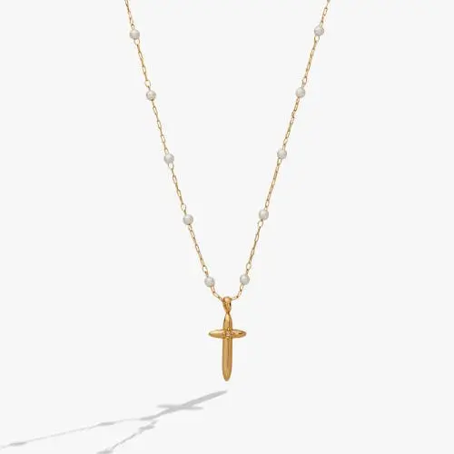 ALEX AND ANI Plated Cross Pendant Necklace With Pearls