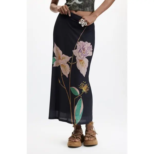 Desigual Floral Print Jersey Maxi Skirt
