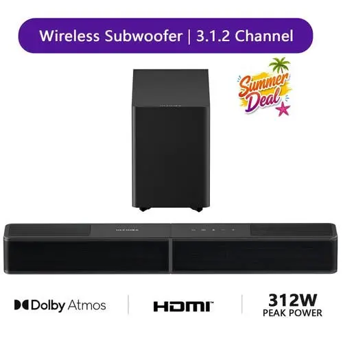 ULTIMEA Poseidon M70 3.1.2ch Dolby Atmos Sound Bar With Wireless Subwoofer, 312w, Hdmi Earc - Black
