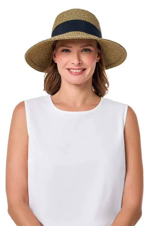 Coolibar Asymmetrical Sun Hat With Ribbon Detail - Coffee Multi