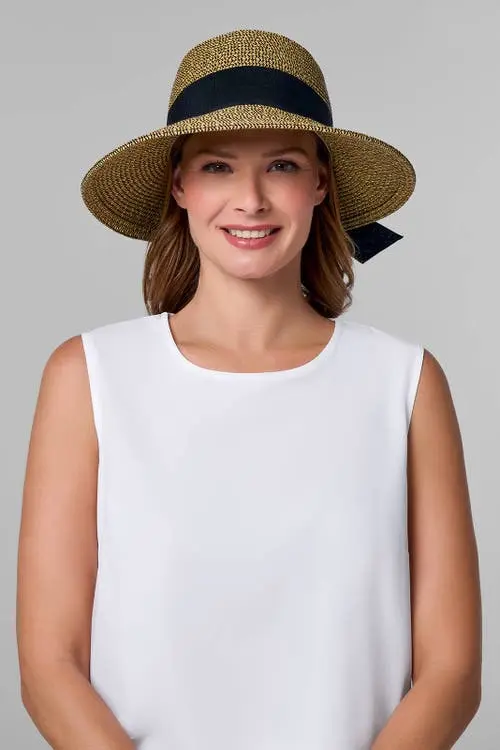 Coolibar Asymmetrical Sun Hat With Ribbon Detail - Coffee Multi