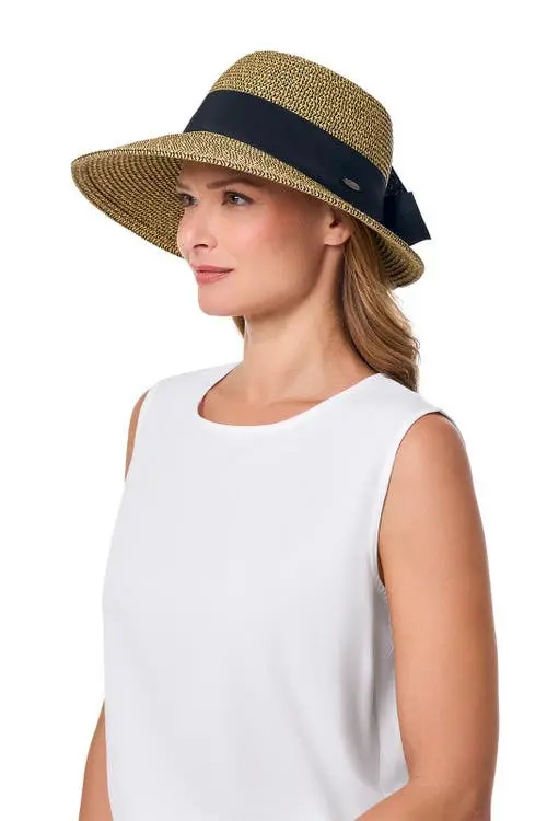 Coolibar Asymmetrical Sun Hat With Ribbon Detail - Coffee Multi