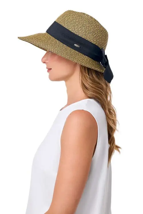 Coolibar Asymmetrical Sun Hat With Ribbon Detail - Coffee Multi