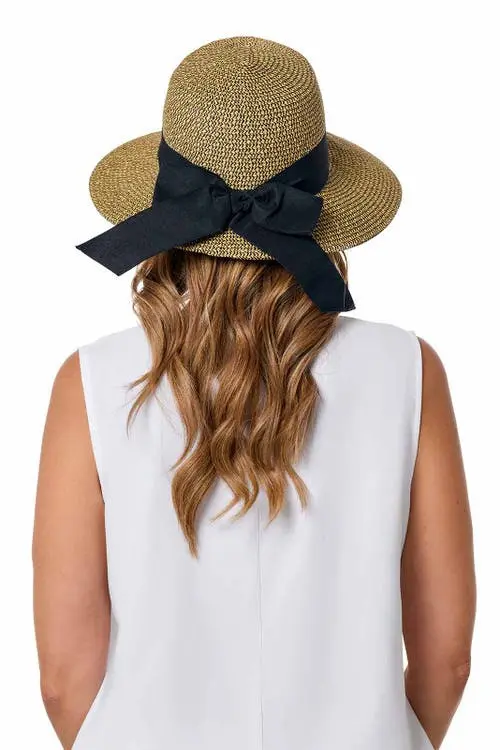 Coolibar Asymmetrical Sun Hat With Ribbon Detail - Coffee Multi