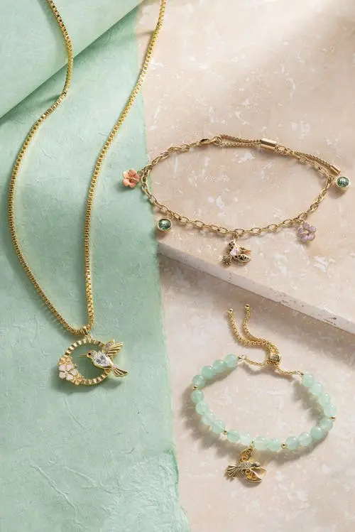 ALEX AND ANI Hummingbird Multicharm Adjustable Anklet