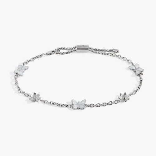 ALEX AND ANI Butterfly And Flower Anklet - Silver