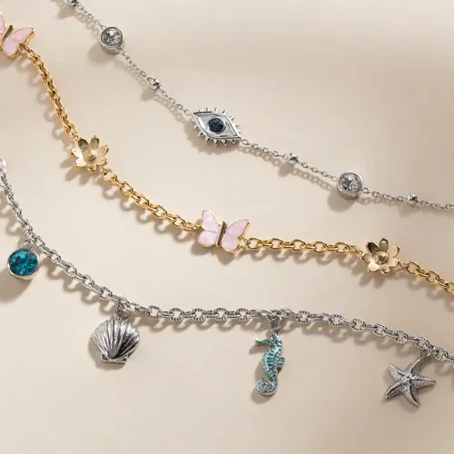 ALEX AND ANI Butterfly And Flower Anklet - Silver