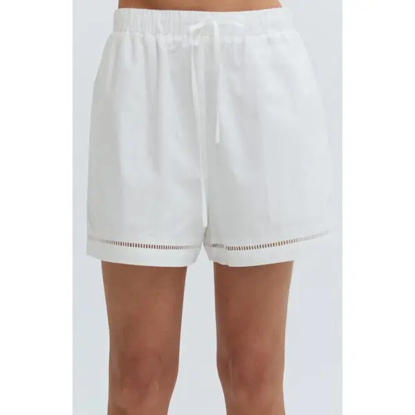 CRESCENT Poplin Lattice Trim Shorts - White
