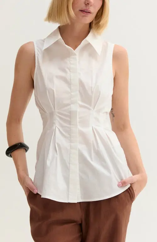 CRESCENT Pleated Sleeveless Poplin Top