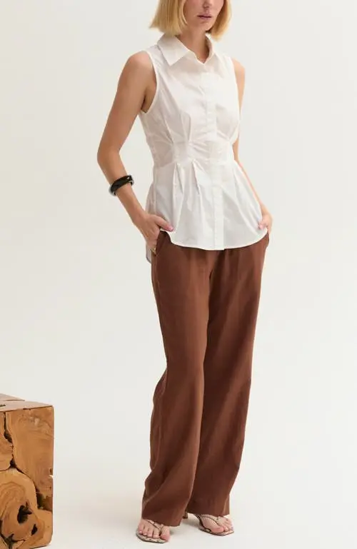 CRESCENT Pleated Sleeveless Poplin Top