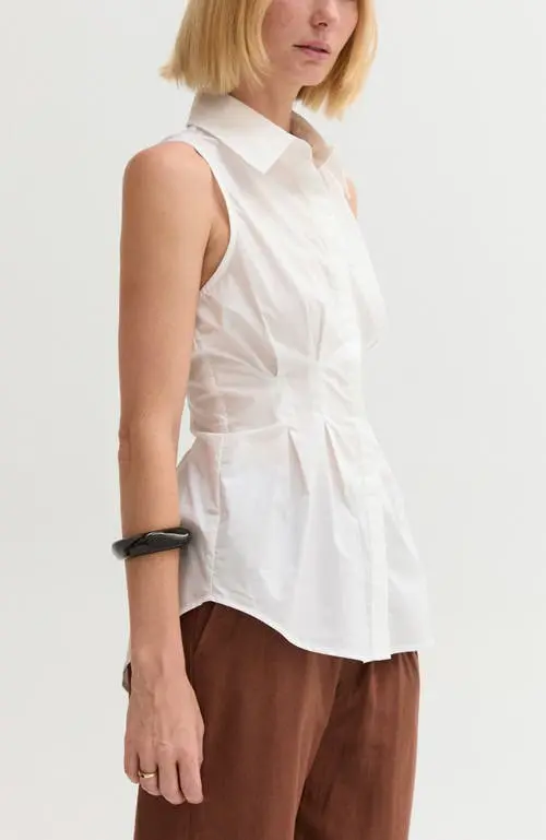 CRESCENT Pleated Sleeveless Poplin Top