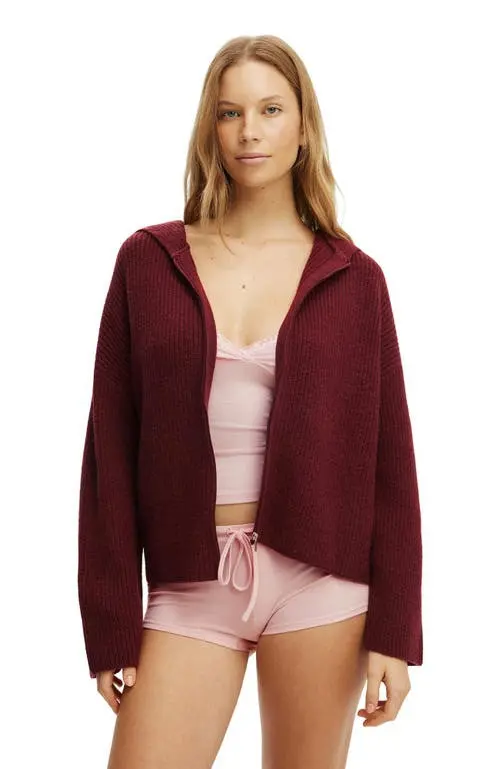 Cotton:on Oversized Zip Through Knit Hoodie - Gingerberry