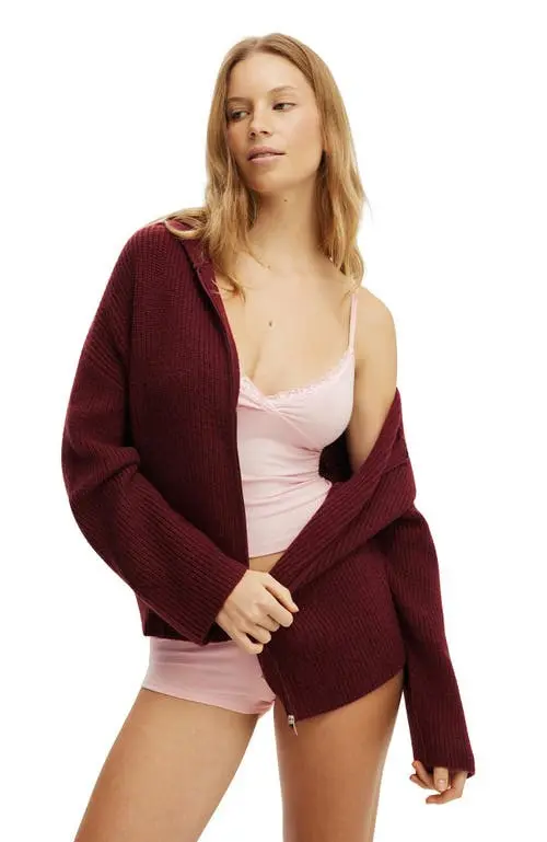 Cotton:on Oversized Zip Through Knit Hoodie - Gingerberry