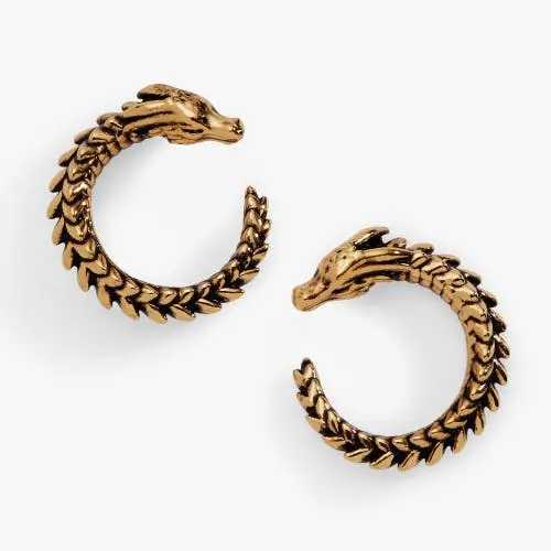 ALEX AND ANI House Of The Dragon Syrax Dragon Head Hoop Earrings - Gold