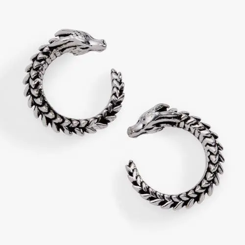 ALEX AND ANI House Of The Dragon Syrax Dragon Head Hoop Earrings - Silver