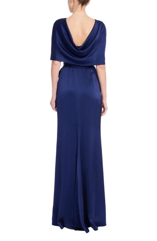 Badgley Mischka Drape Back Hammer Satin Gown