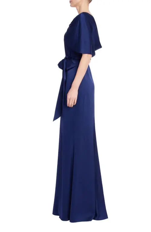 Badgley Mischka Drape Back Hammer Satin Gown