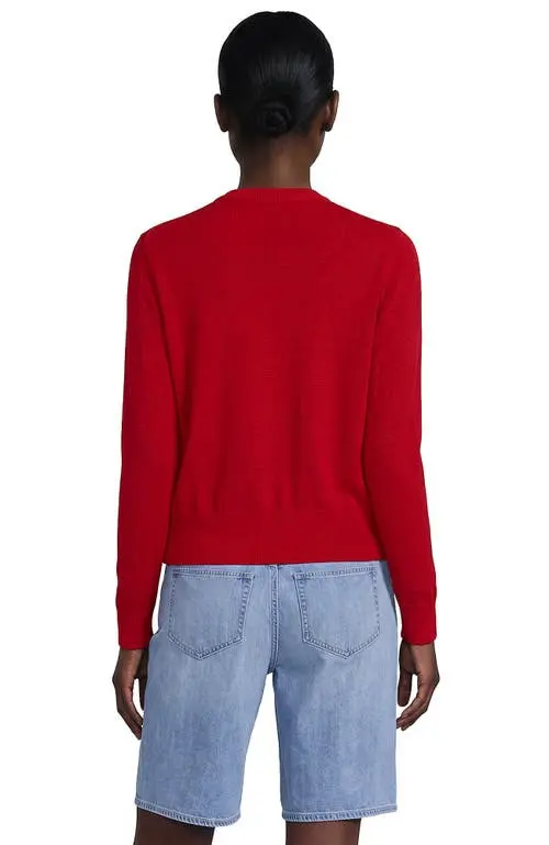 LANDS' END Fine Gauge Cotton Crew Neck Cardigan Sweater - Compass Red
