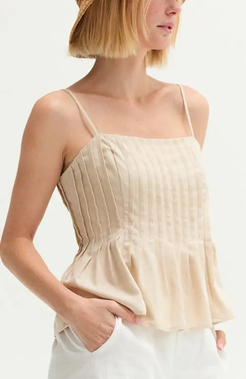 CRESCENT Pleated Sleeveless Linen Blend Top - Oatmeal