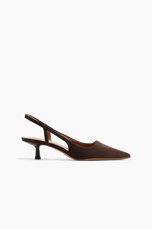 H&m Kitten-heeled Slingbacks - Dark Brown