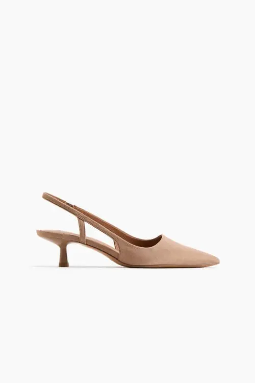 H&m Kitten-heeled Slingbacks With Pointed Toe - Dusty Beige