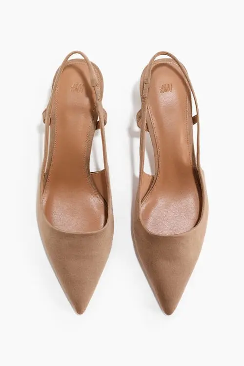 H&M Kitten-heeled Slingbacks With Pointed Toe
