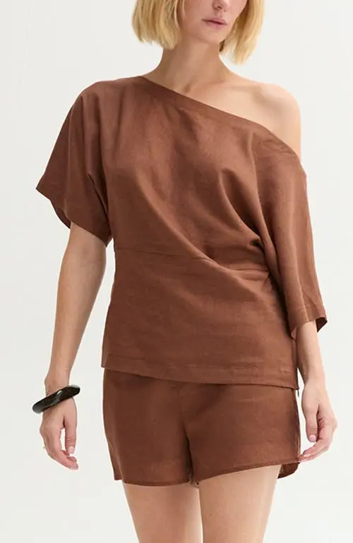 CRESCENT Asymmetrical One Shoulder Linen Blend Top