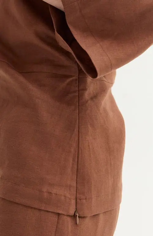 CRESCENT Asymmetrical One Shoulder Linen Blend Top