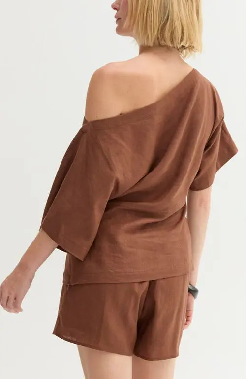 CRESCENT Asymmetrical One Shoulder Linen Blend Top