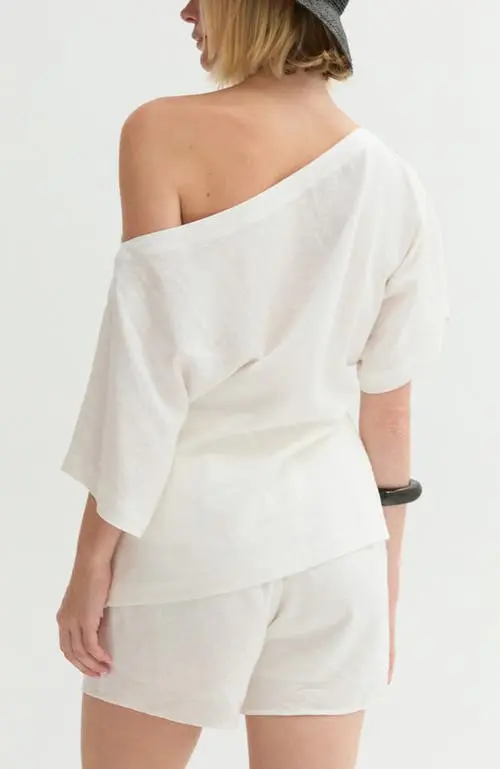 CRESCENT One Shoulder Linen Blend Top - White