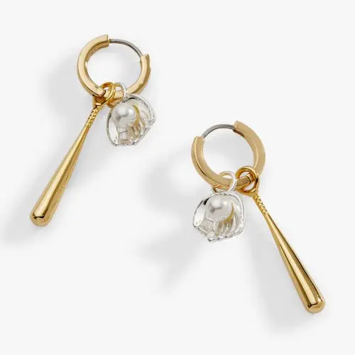 ALEX AND ANI Baseball Interchangeable Duo Charm Hoop Earrings
