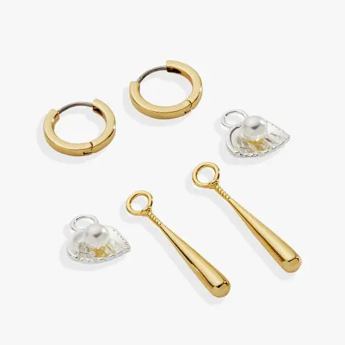 ALEX AND ANI Baseball Interchangeable Duo Charm Hoop Earrings