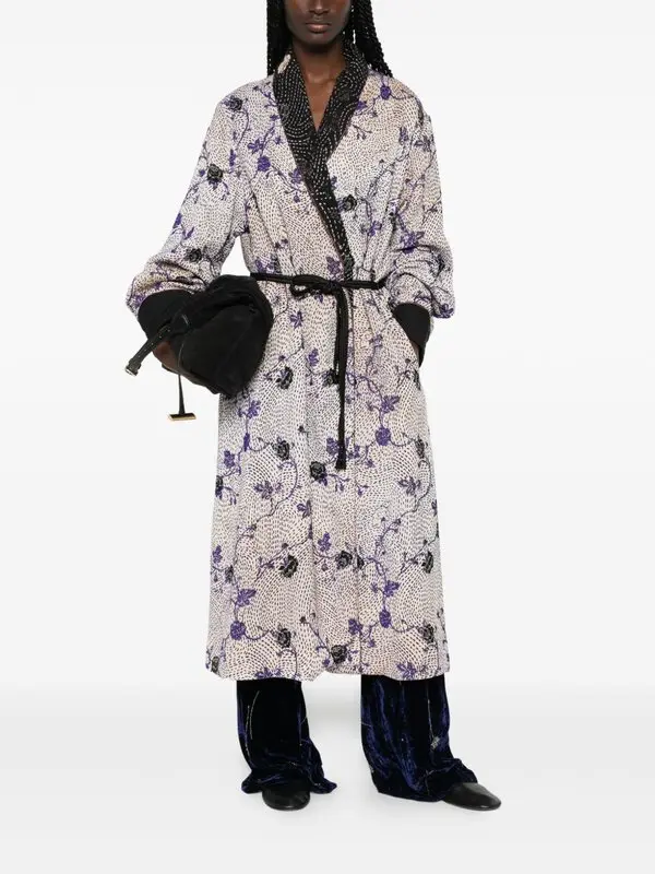 FORTE_FORTE Floral Print Long Coat With Shawl Lapels - Multicolor