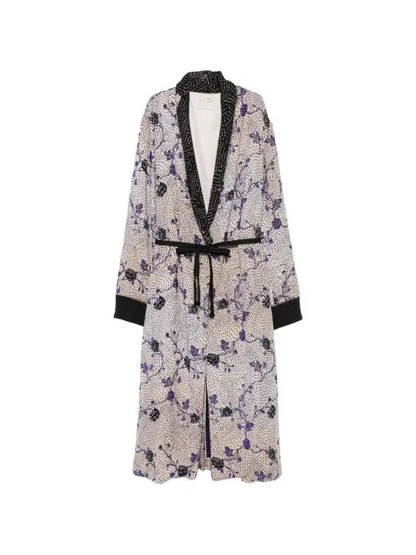 FORTE_FORTE Floral Print Long Coat With Shawl Lapels - Multicolor