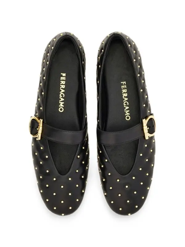 FERRAGAMO Quilted Leather Ballet Flats With Stud Detailing - Multicolor