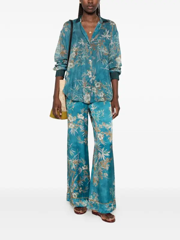 FORTE_FORTE Jade Green Floral Print Cotton And Silk Shirt - Multicolor