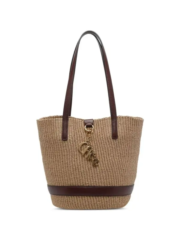 Chloé Raffia Basket Bag With Leather Trim And Logo Charm - Multicolor
