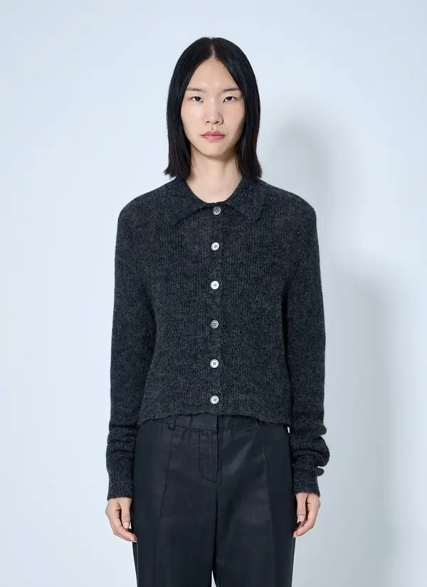 Our Legacy Mazzy Polo Cardigan Textured Alpaca Blend - Black