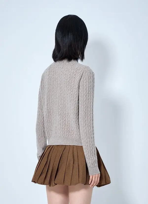 Miu Miu Cable Knit Cardigan With Denim Collar - Cream