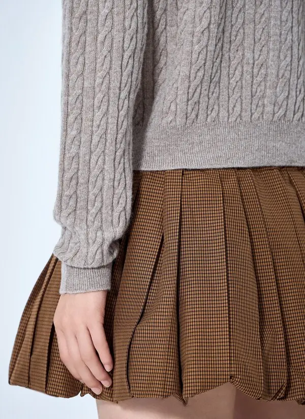 Miu Miu Cable Knit Cardigan With Denim Collar - Cream