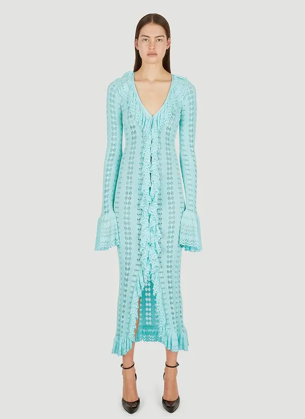 Blumarine Pointelle Knit Frilled Dress - Blue