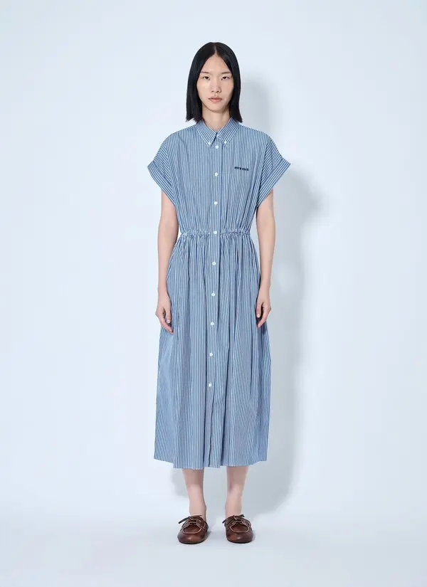 Miu Miu Vertical Stripe Poplin Midi Dress