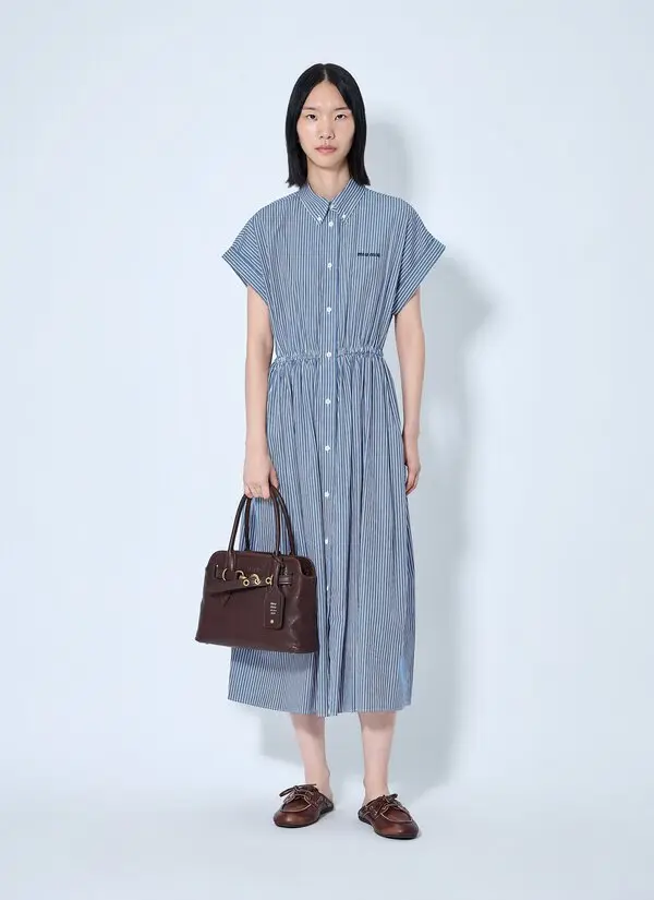 Miu Miu Vertical Stripe Poplin Midi Dress