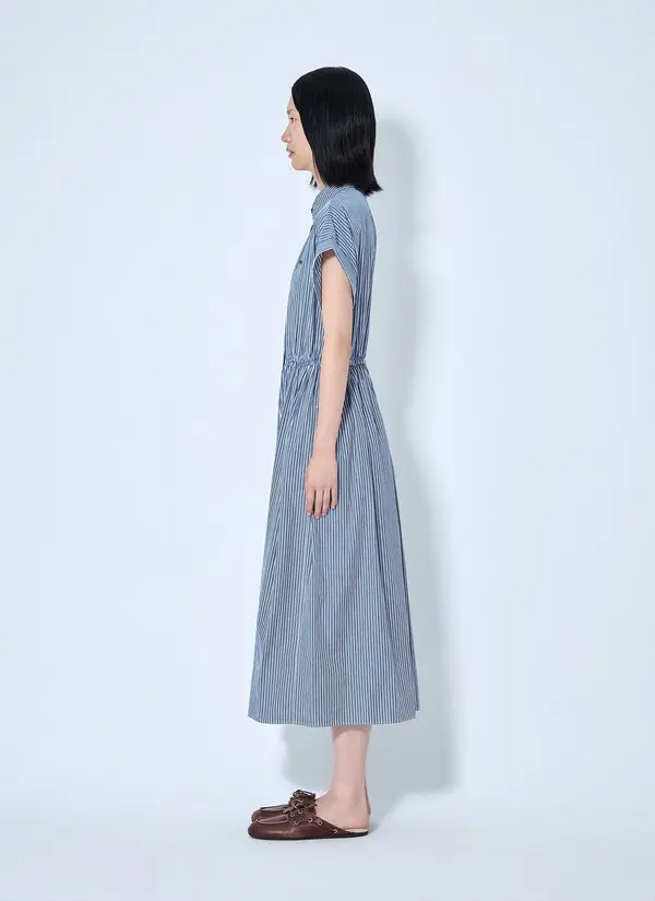 Miu Miu Vertical Stripe Poplin Midi Dress