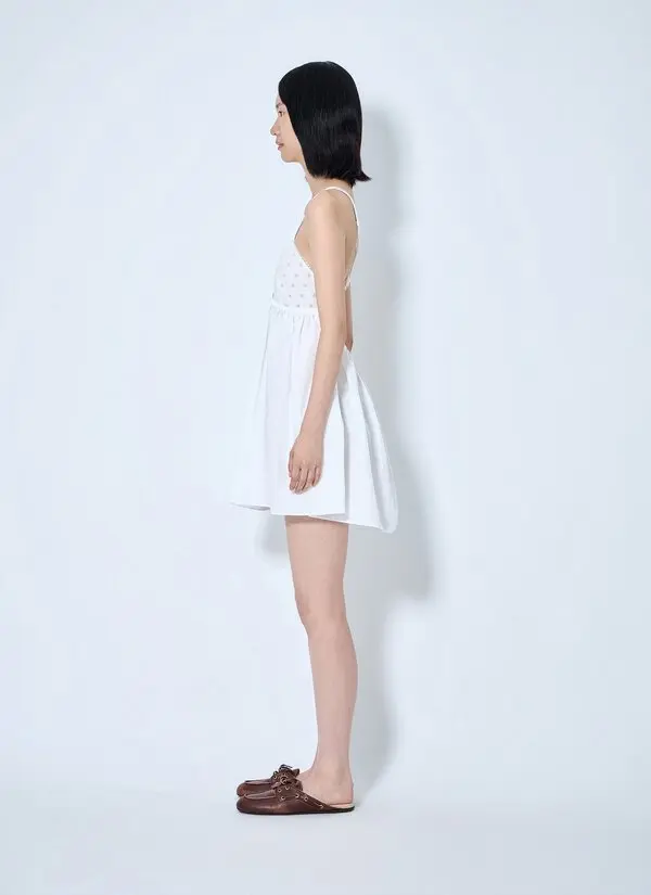 Miu Miu Slubbed Poplin And Eyelet Lace Mini Dress